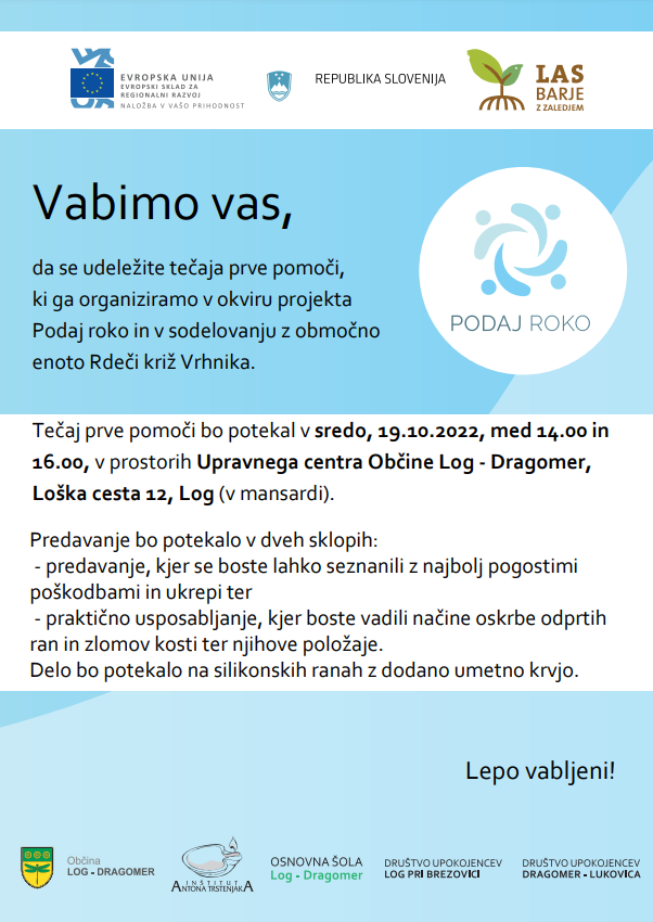 VABILO- Tečaj Prve pomoči - log-dragomer.si